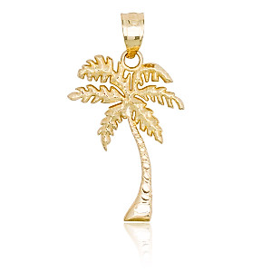 Honolulu Jewelry Company 14K Real Solid Yellow Gold Tropical Palm Tree Beach Necklace Pendant
