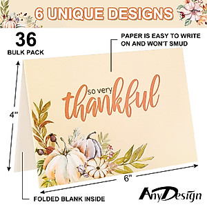 AnyDesign Watercolor Autumn Greeting Cards Bulk 36 Pack Thanksgiving Pumpkin Greeting Cards with Matching Seal Sticker Envelopes Thankful Note Cards for Wedding Baby Shower Birthday Stationery