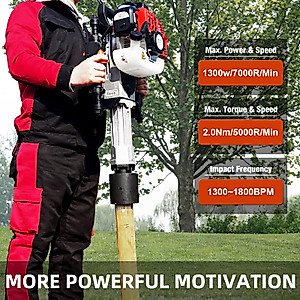 Pile Driver Hammer - JACKCHEN 2 Stroke 52CC Gas Powered T Post Driver Hammer Drills, Air Cooling Single Cylinder Gasoline Petrol Garden Fencing Tool Machine with 2 Post Driving Head