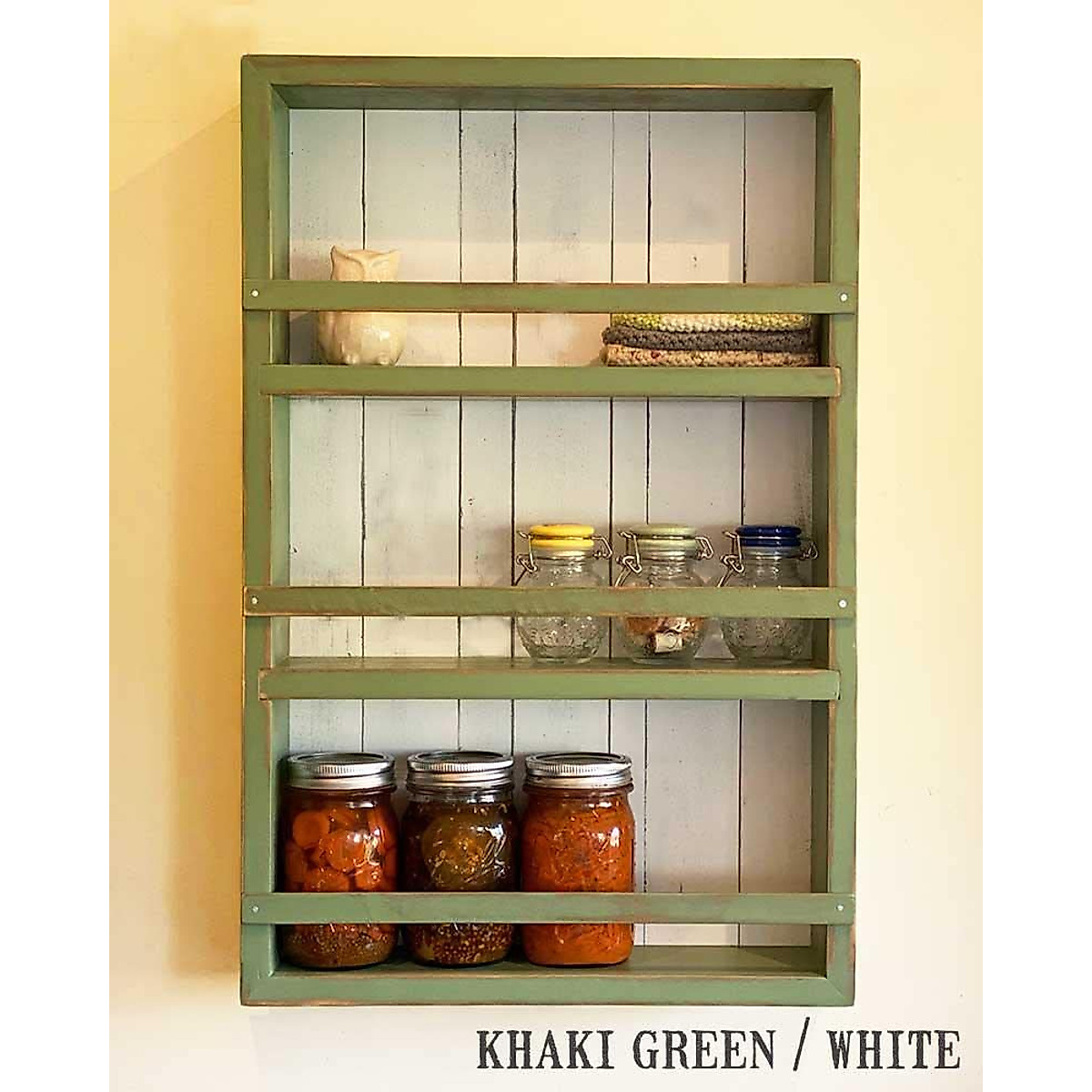 Mansfield Cabinet No. 102 - Solid Wood Spice Rack Cabinet Khaki Green/Khaki Green
