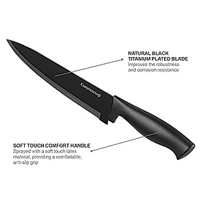 Gourmetop Kitchen Knife Set with No Drilling Magnetic Strip, Knives Set for Kitchen Black Titanium Cooking Knives, Sharp Stainless Steel Chef Knife Set for Cutting Meat & Vegetable, Small Knife Set