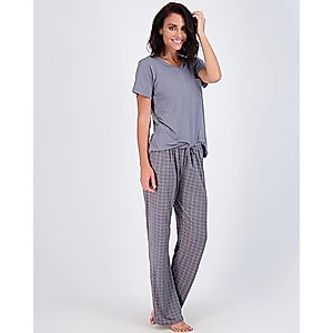 Real Essentials Women’s Pajama Sets Ladies Short Sleeve V-Neck Tops Pants Bottoms Bamboo Pijama Mujer comfy Soft PJ fashion Sleepwear Lightweight Sleep Lounge Night Wear, Set 6, XL, Pack of 2