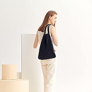 BLUEORB Each Bag Casual Washable Pleats Women's Versatile 100% Recycled Polyester Daily Shoulder Bag Tote Hobo Pouch Set (Beyond Black)