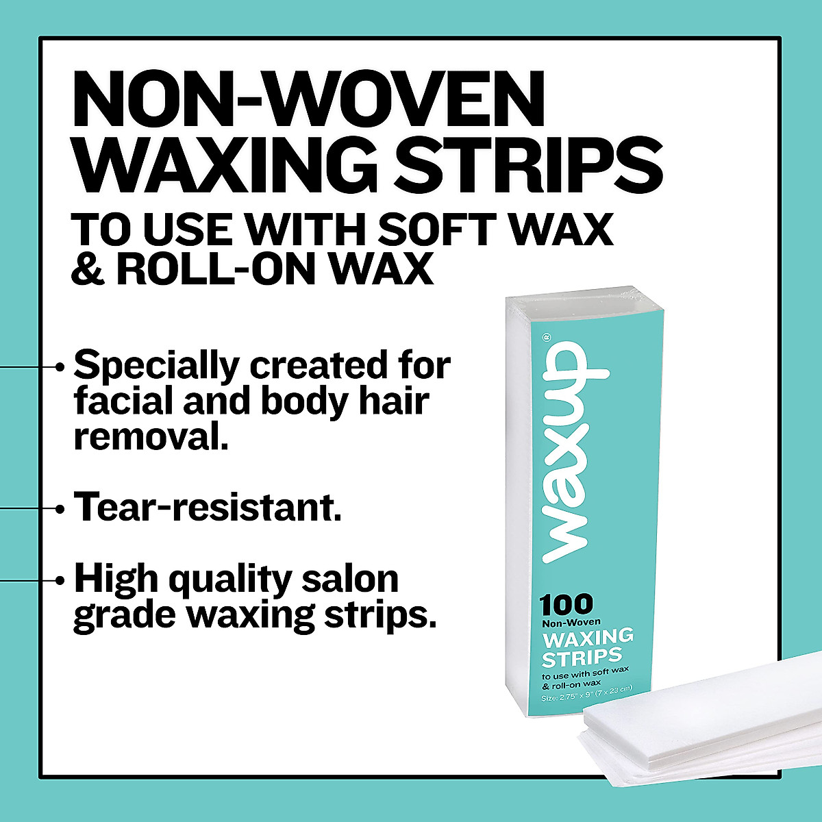 waxup Non-Woven Wax Strips 3x9, Disposable Large Waxing Strips to Use with Hair Removal Soft Wax, for Facial and Body Areas (Legs, Bikini, Arms, Face, Brow, Upper Lip), Self Waxing, 100 pieces