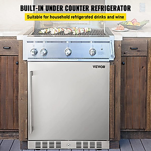 VEVOR Built-in Beverage Cooler, 5.3 cu.ft. Stainless Steel Beverage Refrigerator w/Embraco Compressor (Silver)