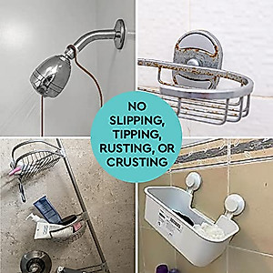 Clear Big Bin Shower Caddy With 8 Removable Hooks (GLASS ONLY) | Holds Up To 24 Pounds Of Shower Accessories With Durable Suction Cups | home & foundry Shower Organizer