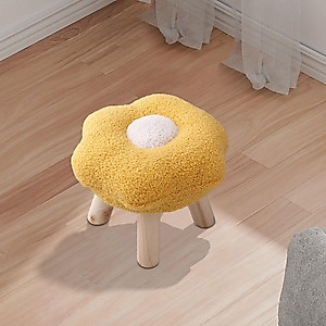 Small Foot Stool Sofa Stool Flower Shape Shoe Changing Stool Step Stool Under Desk Footstool for Bedside Porch Playroom, Yellow