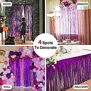 PartyWoo 2 pcs Purple Foil Fringe Curtain, Metallic Tinsel Fringe Backdrop Door Fringe, Purple Streamers Backdrop for Mermaid Birthday Party Decorations, Party Photo Backdrop, Bachelorette Party Decor