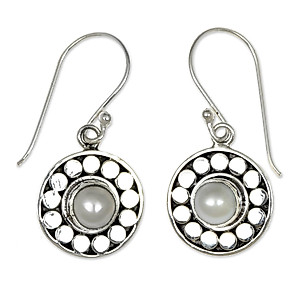 NOVICA Artisan Handmade Pearl Dangle Earrings Sterling Silver White Indonesia Birthstone [1.2 in L x 0.5 in W] ' Sunny Day'