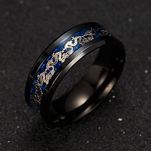 ERLUER Men's Rings Inlay Gold Dragon Stainless steel Ring Wedding Jewelry Biker Band For Men Women Black Blue