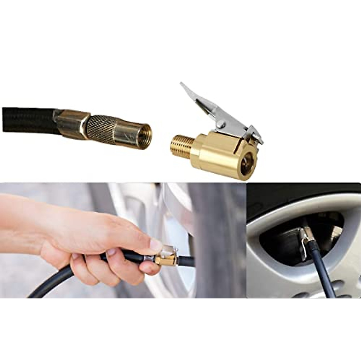 LDCRE Tire Air Chuck with Clip Adapter, Brass Locking Tire Inflator Nozzle Adapter Connect, No Leakage Tire Chucks for Vehicle Inflator Compressor Pump Connect Accessories Tool 8mm 1Pack