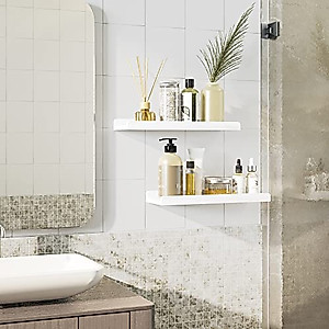 Love-KANKEI Floating Shelves Wall Mounted Set of 2, 17 Inch Rustic Wood Wall Shelves for Storage, Bedroom Living Room Bathroom Kitchen Office and More White