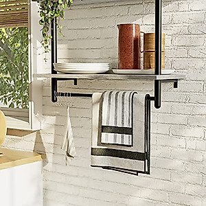 Bestier Floating Shelves, Storage Hanging Shelves for Wall Decor with Towel Bar and Hooks for Living Room Kitchen Coffee Bar, Grey