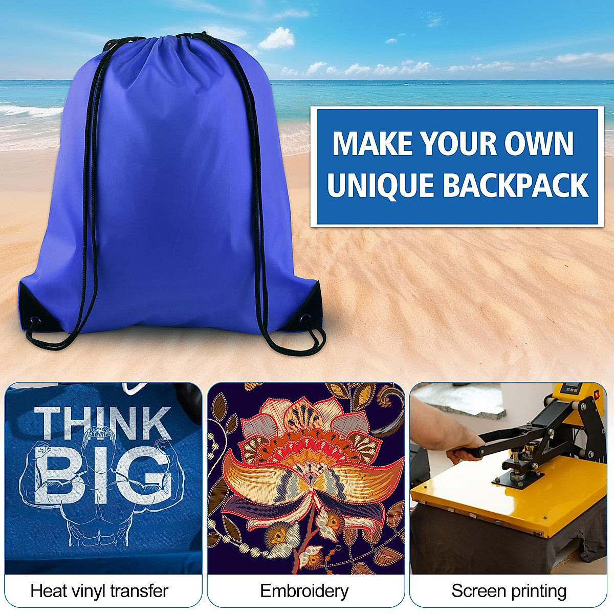 KUUQA 12 Pcs Drawstring Backpack Bags Sport Gym Sack Cinch Bags Bulk for School Traveling and Storage (Blue)