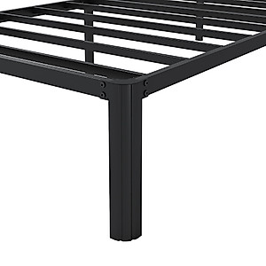 Riwanca 14 Inch Twin Size Bed Frames with Headboard, Heavy Duty Metal Platform Bed Frame Rounded Corners, No Box Spring Needed Mattress Foundation, Noise Free, Black
