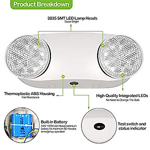 Two Head Emergency Light, Adjustable Integrated LED Emergency Lighting with Battery Backup - 4 Pack
