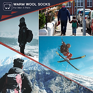 Heatuff Mens Warm Wool Socks Thermal Winter Thick Crew Pattern Socks Cold Weather 5 Pairs