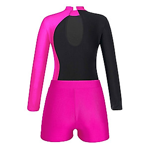 VernLan Girls One Piece Shiny Diamonds Long Sleeve Ballet Dance Leotard Gymnastics Ballerina Ballroom Performance Rose suit 8 Years