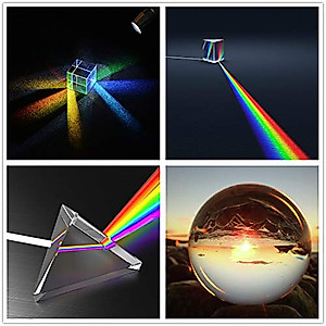 4 Pack Crystal Photography Prism Set, Include 50mm Crystal Ball, 50mm Crystal Cube, 50mm Triangular Prism, 50mm Optical Pyramid with Wiper Cloth and Box, Photography Accessory