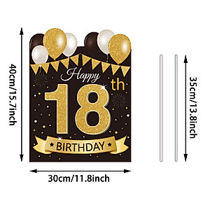 Large Happy 18th Birthday Party Yard Sign Black Gold 18 Birthday Yard Signs with Stakes and Outdoor Lawn Decorations