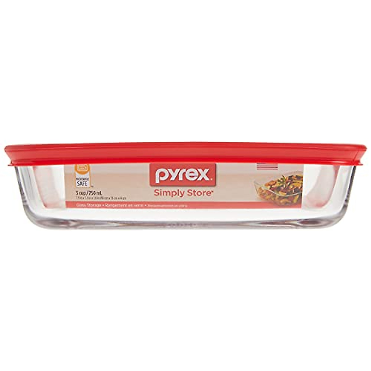 Pyrex 3-Cup Single Rectangular Food Storage Container with Lid, Non-Toxic, BPA-Free Lid, Tempered Non-Pourous Glass, Microwave, Dishwasher, Freezer and Oven Safe, Red