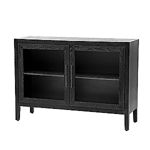Bellemave Accent Storage Cabinet Sideboard with Two Tempered Glass Doors Freestanding Buffet Cabinet with Adjustable Shelf for Living Room, Hallway, Dining Room (Black)