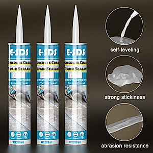 E-SDS Concrete Crack Filler and Sealant Self-Leveling, Polyurethane Construction Crack Flexible Sealant Sealing Horizontal Cracks, Gray 10.5 fl. oz (3 Pack)