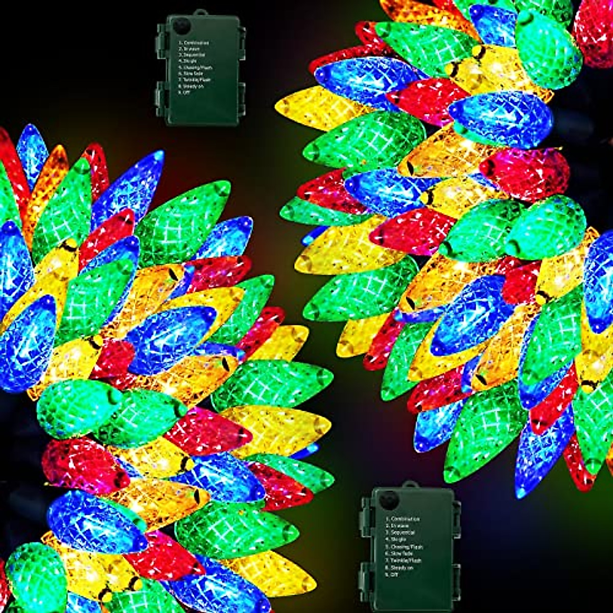 ZOFUNNY 2 Pack C6 Christmas String Light Decor, Total 32.8Ft 100LED Timer 8 Mode Battery Operated Waterproof Xmas Fairy Lights Garden Christmas Tree Decor Home Indoor Outdoor Party, 50LED 16.4Ft Each