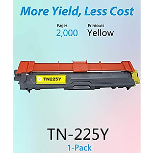 (1-Pack, Yellow) Much&More Compatible Toner Cartridge Replacement for Brother TN-225Y TN-225 TN225 Used for HL-3140CW 3150CDW 3170CDW MFC-9130CW DCP-9022CDW