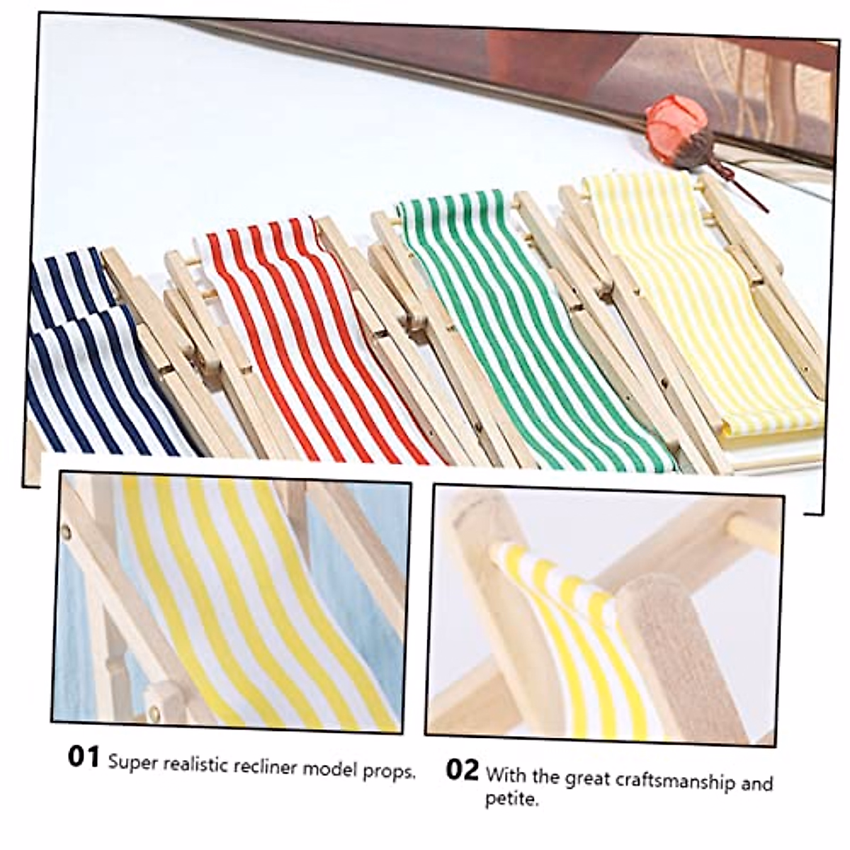 Homoyoyo 2pcs Deck Chair Model Mini Folding Chair Decorative Outdoor Decor Outdoor Tables and Chairs Mini Deck Chair Mini Foldable Recliner Mini Furniture Simulation Recliner Model Green