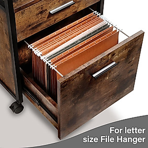 TC-HOMENY Mobile File Cabinet on Wheels Office Cabinet with 2 Drawers, Wood Filing Cabinet fits A4 or Letter Size for Home Office, Rustic Brown