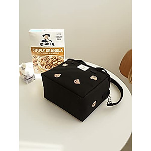 RICHTRUE Kawaii Lunch Bag for Girls Lunch Box Insulated Cute Lunch Bags for Women Insulated Lunch Box for Kids (Black 2)