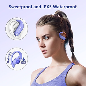 occiam Wireless Earbuds Bluetooth Headphones 130H Playback 4 Mics Clear Call Waterproof 2200mAh Charging Case in-Ear Ear Buds Earphones with Earhooks for Sports Running Workout-STADOR (Purple)