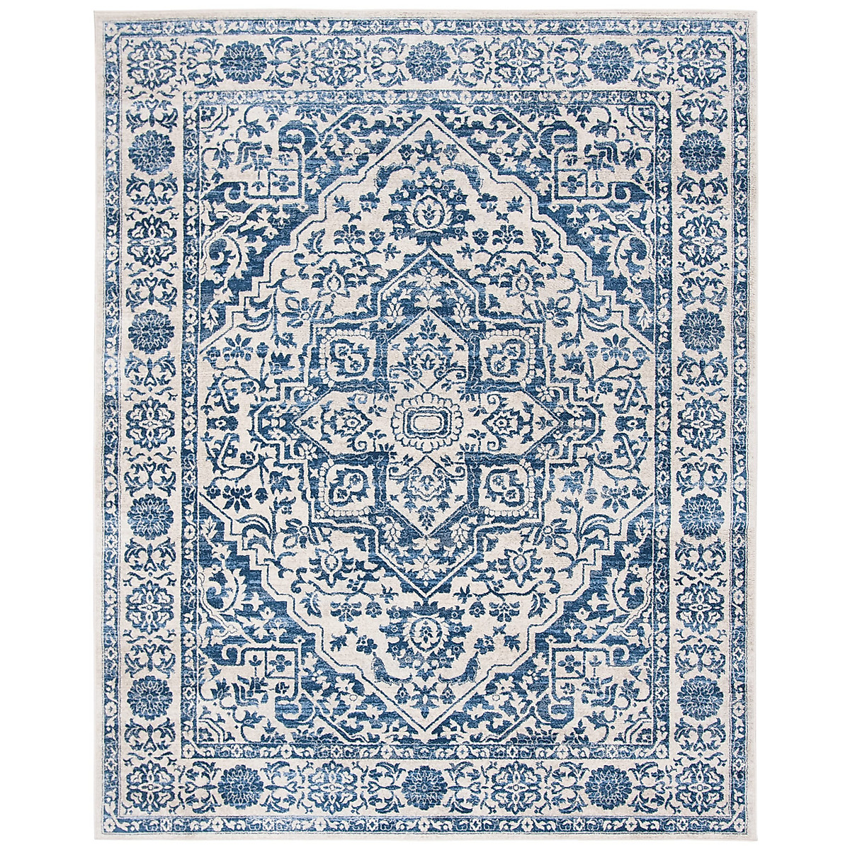 SAFAVIEH Brentwood Collection Area Rug - 9' x 12', Navy & Light Grey, Medallion Distressed Design, Non-Shedding & Easy Care, Ideal for High Traffic Areas in Living Room, Bedroom (BNT832M)