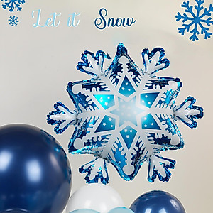 FROUFING Winter wonderland balloon garland arch kit 140pcs Navy Blue White Silver with mylar snowflake star balloons for winter 1st birthday Boy baby shower snow queen theme party decorations