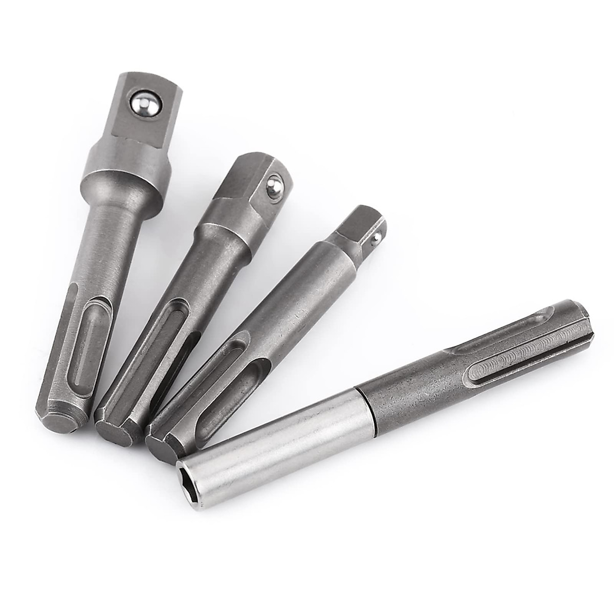 4Pcs Set SDS Plus Shank to 1/4" Hex Socket Adaptor and 1/4" 3/8" 1/2" Head Drill Bit Extension Connector