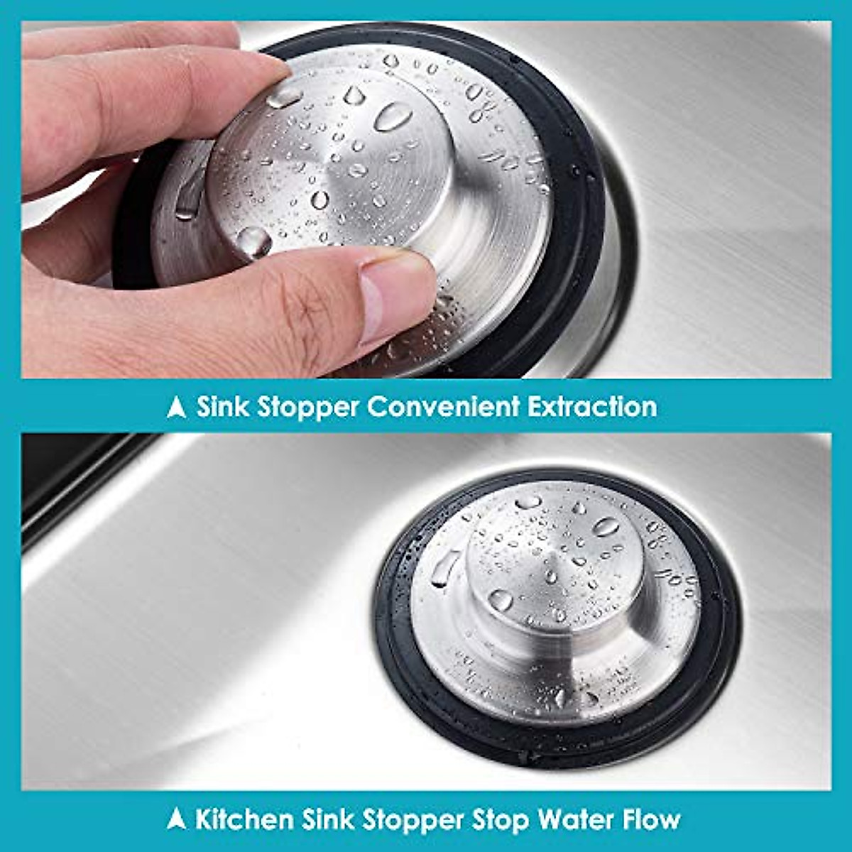 2PCS Kitchen Sink Stopper - Stainless Steel, Large Wide Rim 3.35" Diameter - Fengbao