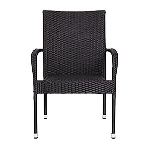 Flash Furniture Maxim Indoor/Outdoor Wicker Dining Chairs with Fade & Weather-Resistant Steel Frames for Patio and Deck, Set of 2, Black