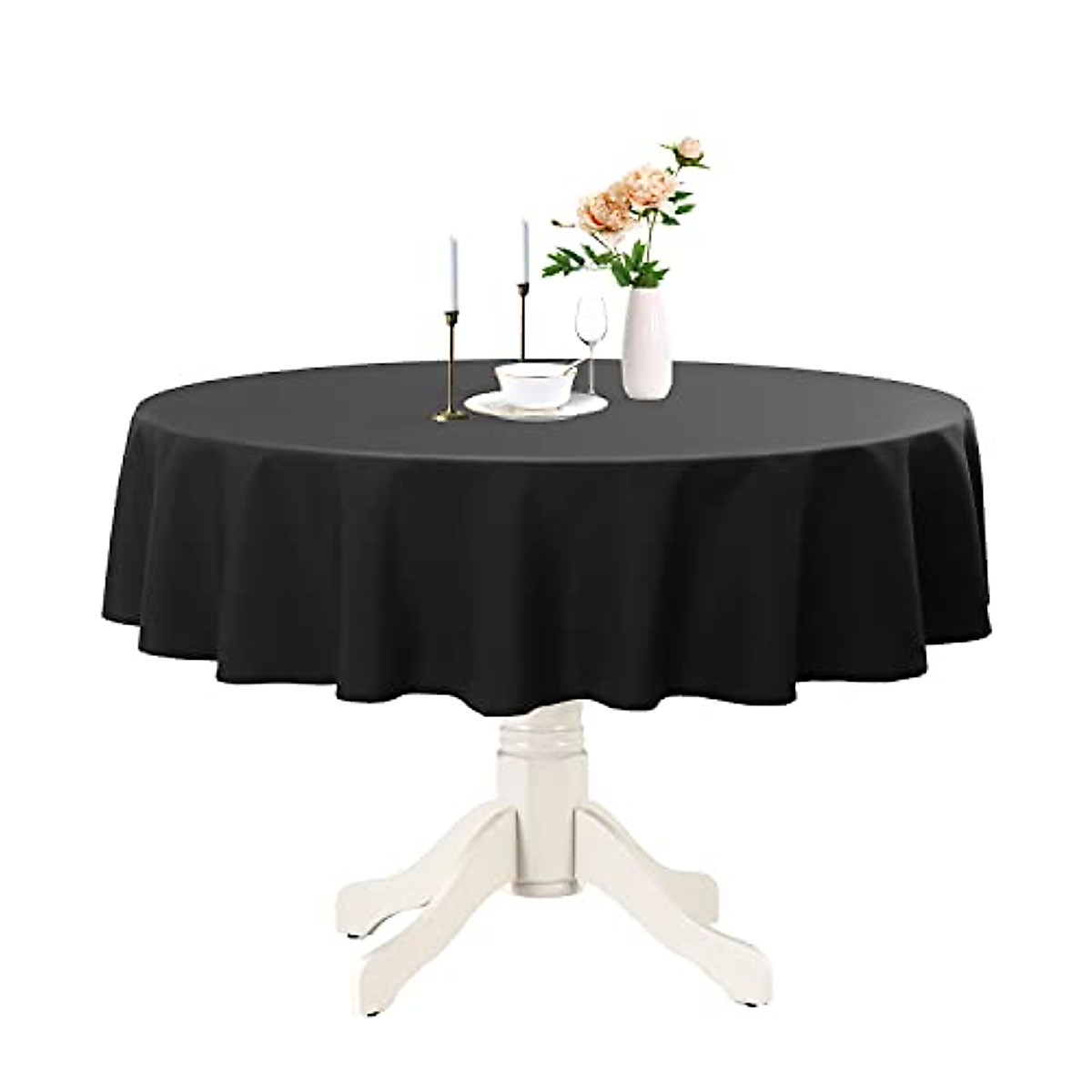Romanstile Round Tablecloth - Waterproof Stain Resistant Washable Polyester Table Cloths Decorative Table Cover for Kitchen/Dining/Wedding/Parties (Black, 60 Inch)