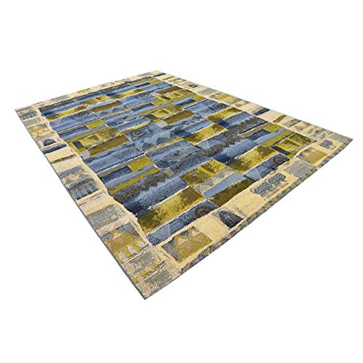 Unique Loom Outdoor Modern Collection Area Rug - Glyph (8' x 11' 4" Rectangle, Blue/ Beige)