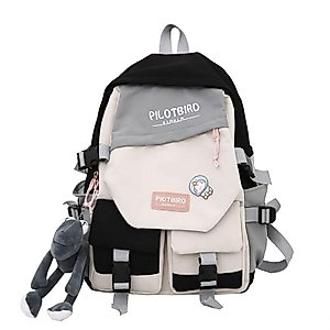 Kawaii Backpack with Pendant Cute Aesthetic Japanese School Bags for Girls Kawaii School Supplies Korean Stationary (Black, One Size)