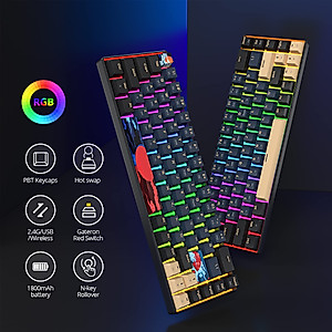 surmen GT68 65% Wireless Mechanical Gaming Keyboard 60 Percent RGB Hot-Swappable 68-Key Compact Keyboard Bluetooth5.0/2.4G/USB with Yellow Switch (Gateron Yellow, Blue Samurai 68)