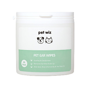 pet wiz Ear Wipes for Dogs & Cats. Clean, Soothe & Deodorise with Natural Active Ingredients Aloe Vera, Witch Hazel, Tea Tree Oil and Blue Chamomile Extract.