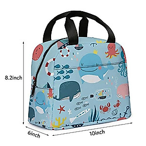 Lunch Bag for Kids, Cute Insulated Kids Lunch Box Container Reusable Cooler Lunch Tote Bag for Children Girls and Boys, School Picnic Travel Outdoors(Sky Blue with Whale)