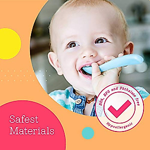 Spuni - Baby Spoon, Medical-Grade Soft Plastic Infant Feeder, Feeding Spoons for Babies (8 months+), Giggly Green & Peekaboo Purple, 2 Pack