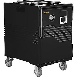 VEVOR Insulated Food Pan Carrier, 82 Qt Capacity Hot Box, Food-Grade LLDPE Material, Front Loading Portable Food Warmer w/Handles, End Loader w/Wheels for Restaurant, Canteen, etc. Black