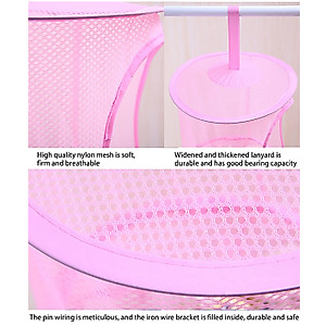 Mesh Hanging Storage Basket With 3 Compartments Foldable Hanging Storage Organizer Net Bag for Toys Storage, Space Saver Sundries Clothes Bra Underwear Socks Drying Basket Laundry Hamper (Blue)