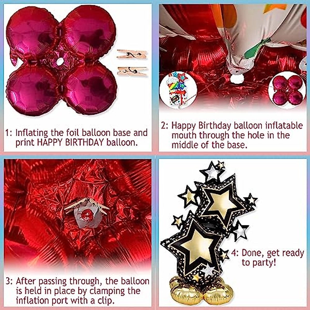 Black Gold Star Balloons, 2 Pcs Standing Foil Star Balloon, 32 Inch Thickened Large Mylar Star Balloons for Birthday Party Graduation Baby Shower Anniversary Engagement Bachelorette Decorations