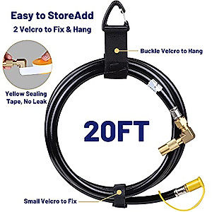 Eazy2hD 20FT RV Quick Connect Propane Hose with 1/4" Quick Plug Propane Elbow Adapter, Propane Extension Hose for Blackstone 17"/22" Griddle, RV Quick-Connect Kit(with Buckle Velcro + Sealing Tape)