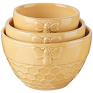 Boston International JC17149 Ceramic Nesting Bowls, 3 Sizes, Honeycomb